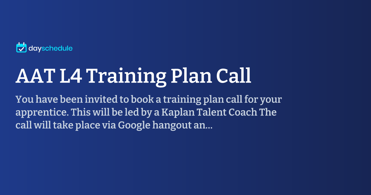 AAT L4 Training Plan Call
